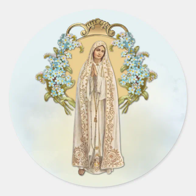 Virgin Mary Floral Religious Lady Of Fatima Classic Round Sticker | Zazzle