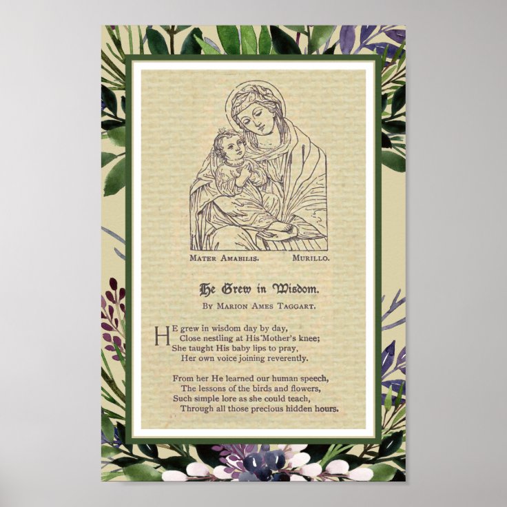 Virgin Mary Jesus Poem Vintage Religious Poster | Zazzle