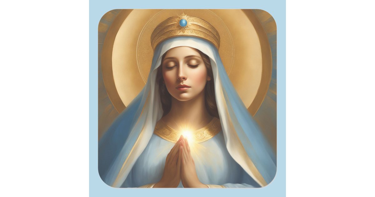 Virgin Mary Power of Prayer Gold Halo Crown Square Sticker | Zazzle