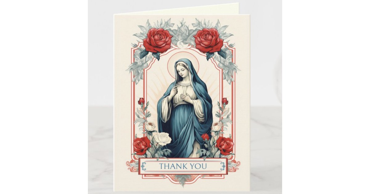 Virgin Mary Religious Catholic Roses Holiday Card | Zazzle