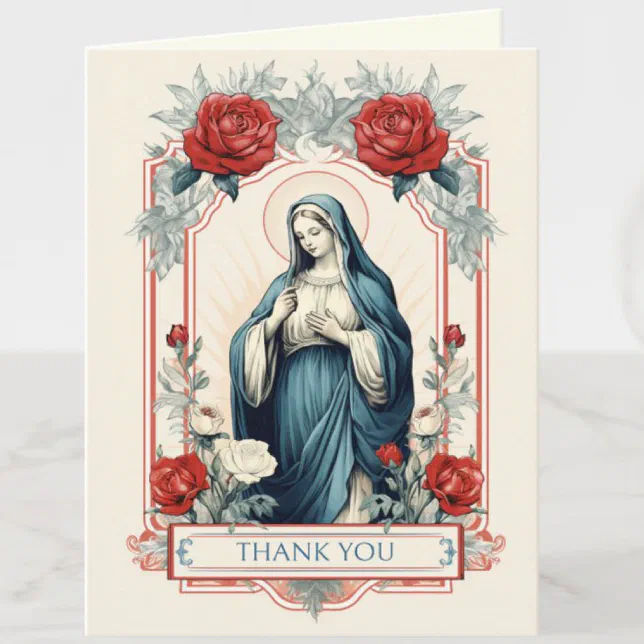Virgin Mary Religious Catholic Roses Holiday Card | Zazzle