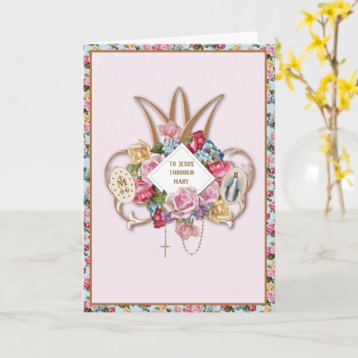 Virgin Mary Religious Roses Rosary Floral Catholic Card | Zazzle