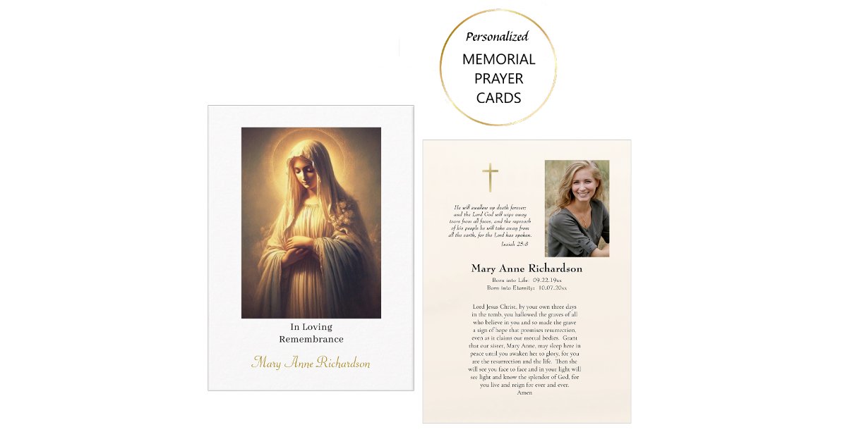 Virgin Mary Roman Catholic Memorial Prayer Card | Zazzle