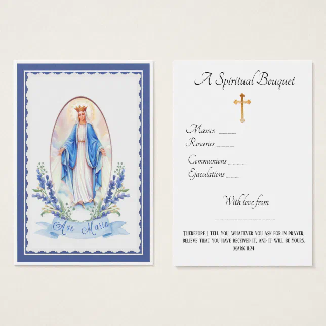 Virgin Mary Spiritual Bouquet Prayer Holy Card | Zazzle
