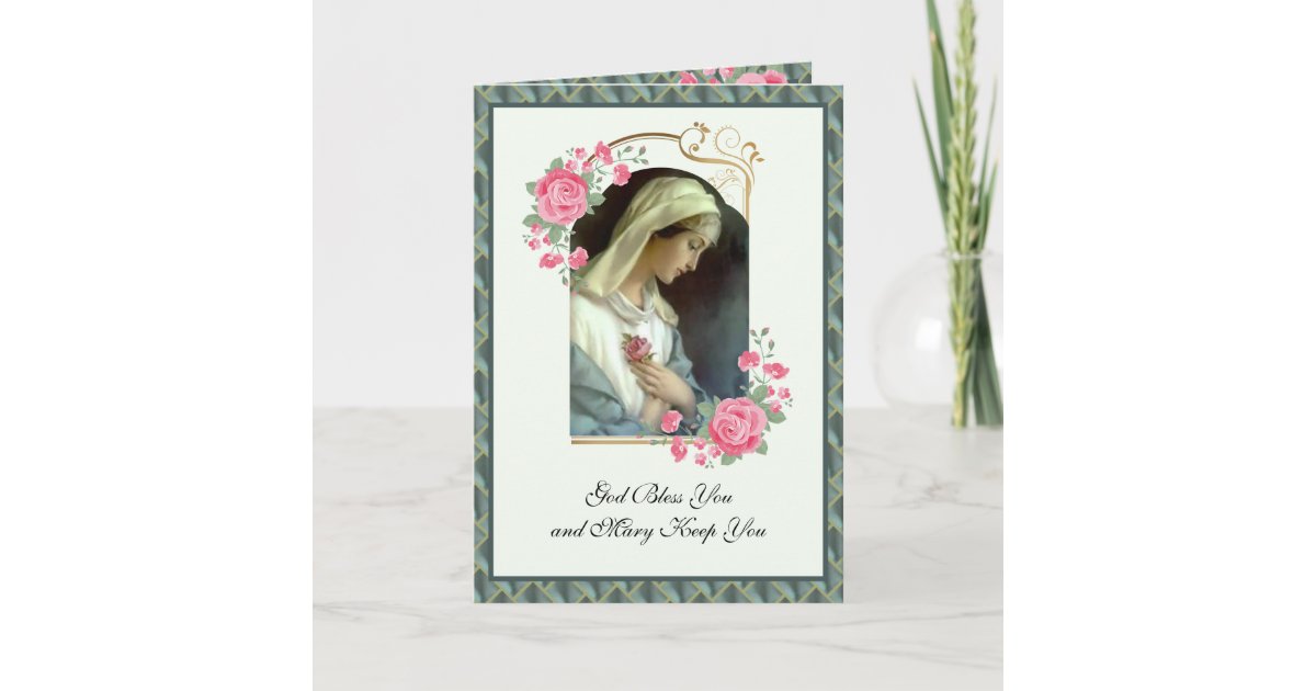 Virgin Mary Vintage Religious Pink Roses Scripture Card | Zazzle
