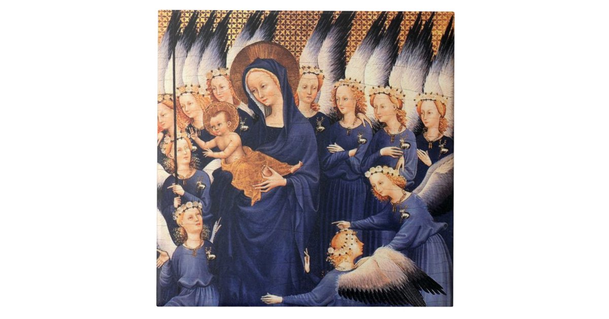 VIRGIN WITH CHILD AND ANGELS Medieval Diptych Ceramic Tile | Zazzle