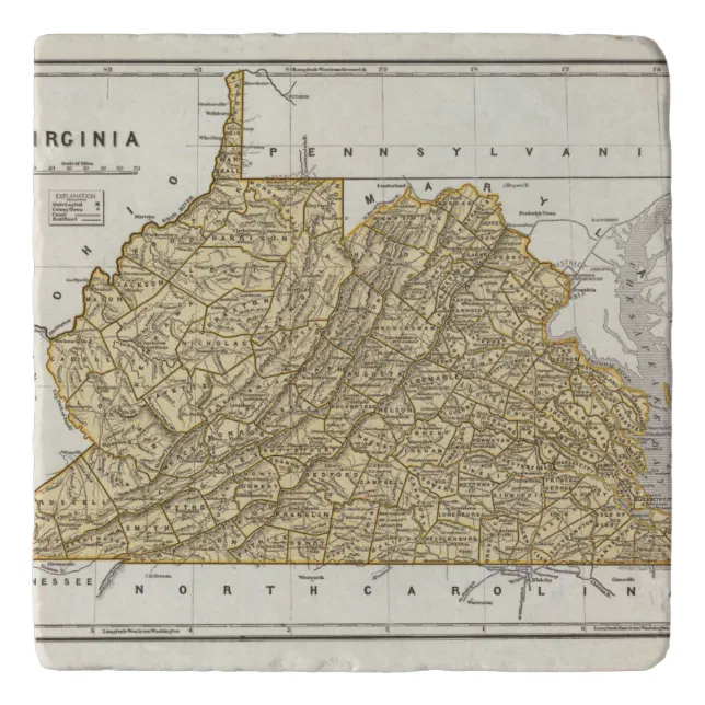 Virginia Atlas Map Trivet | Zazzle