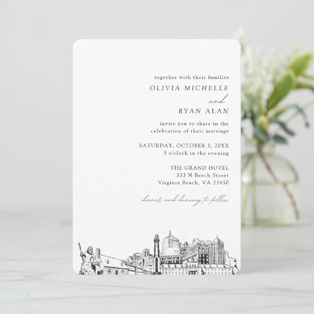 Virginia Beach Wedding Elegant Skyline Invitation | Zazzle