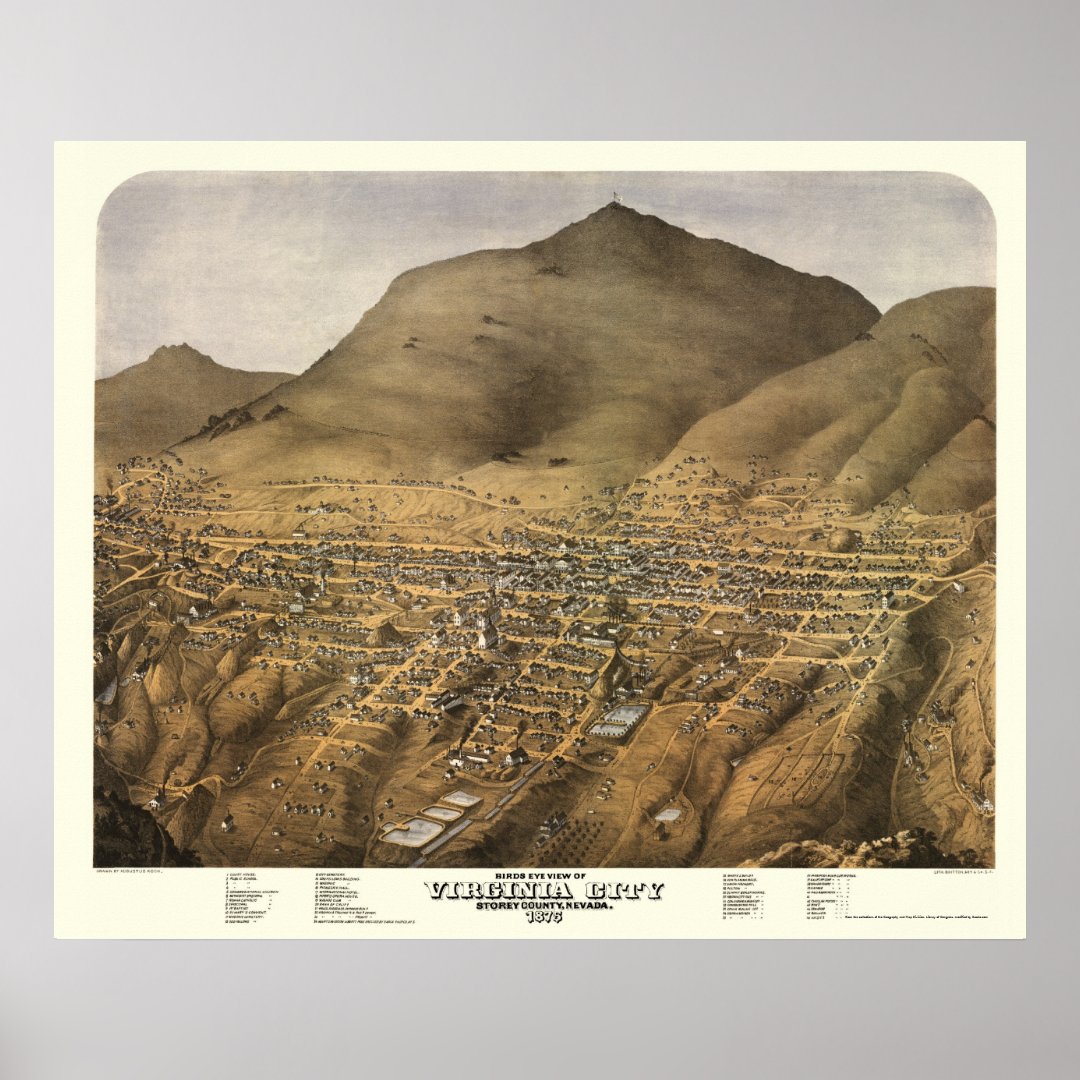 Virginia City, NV Panoramic Map - 1875 Poster | Zazzle