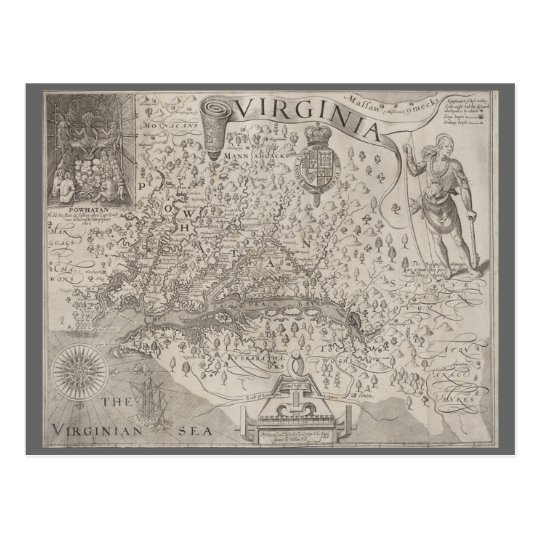 Virginia Colony Antique Map by Capt. John Smith Postcard | Zazzle.com