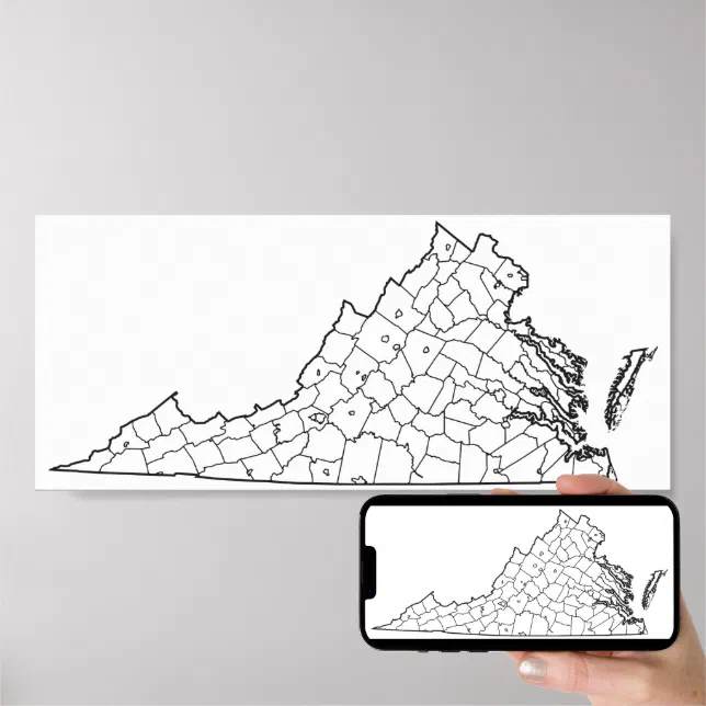 Virginia Counties Blank Outline Map Poster | Zazzle