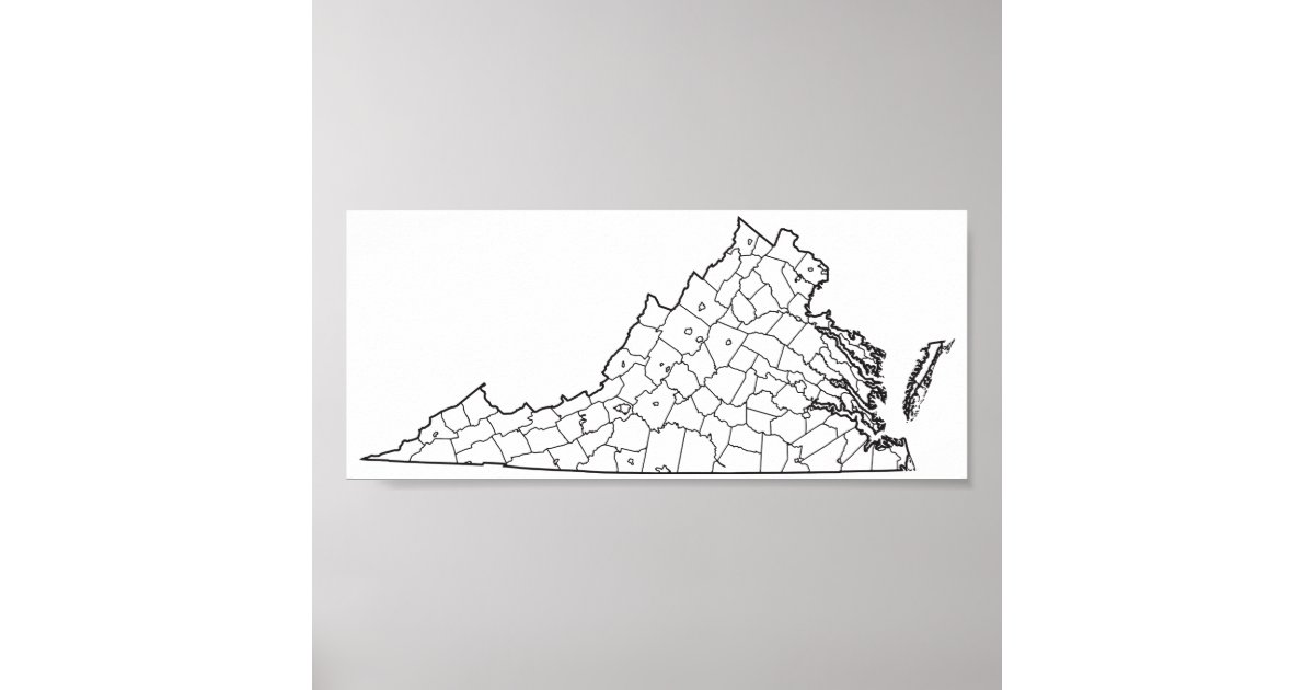 Virginia Counties Blank Outline Map Poster | Zazzle