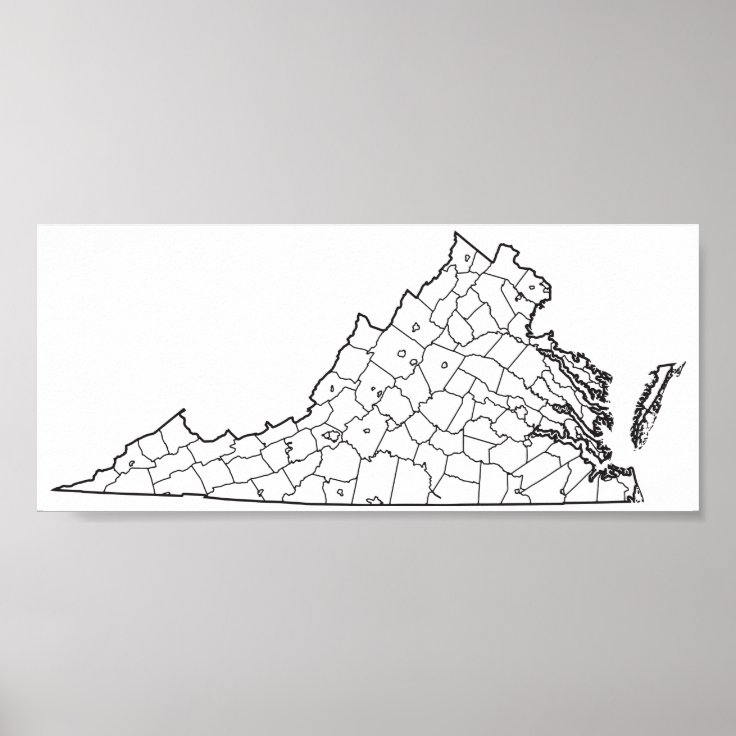 Virginia Counties Blank Outline Map Poster | Zazzle
