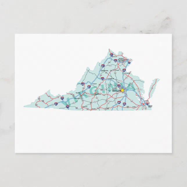 Virginia Interstate Map Postcard | Zazzle