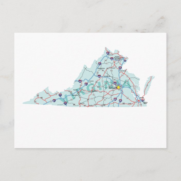 Virginia Interstate Map Postcard | Zazzle.com