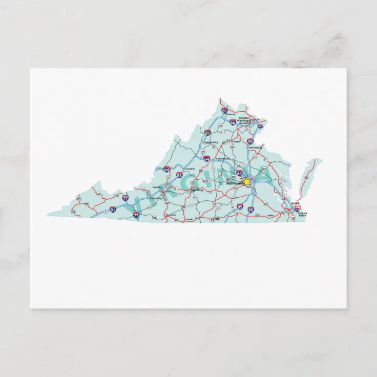 Virginia Interstate Map Postcard | Zazzle