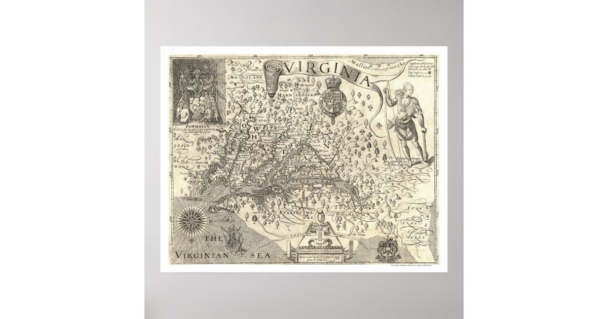 Virginia John Smith Map 1624 Poster | Zazzle