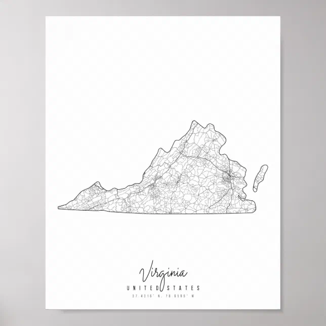 Virginia Minimal Street Map Poster | Zazzle