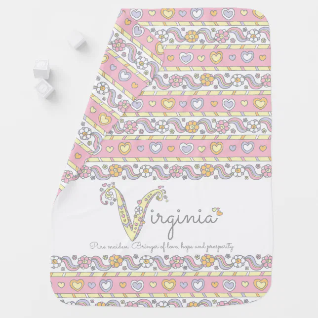 Virginia name and meaning hearts baby blanket | Zazzle