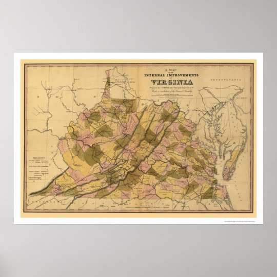 Virginia Railroad & Town Map 1848 Poster | Zazzle.com