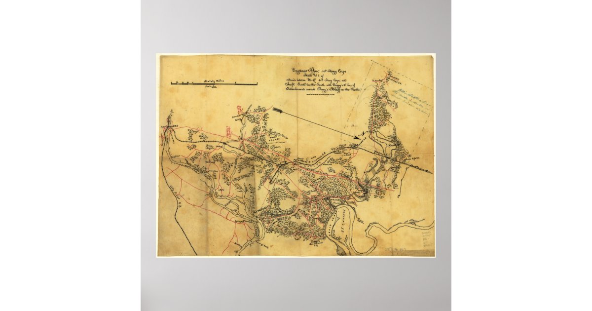 Virginia Roads Civil War Map Poster | Zazzle