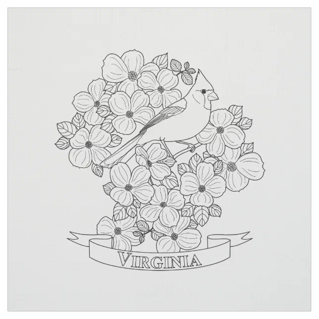 Virginia State Bird and Flower Coloring Page Fabric | Zazzle