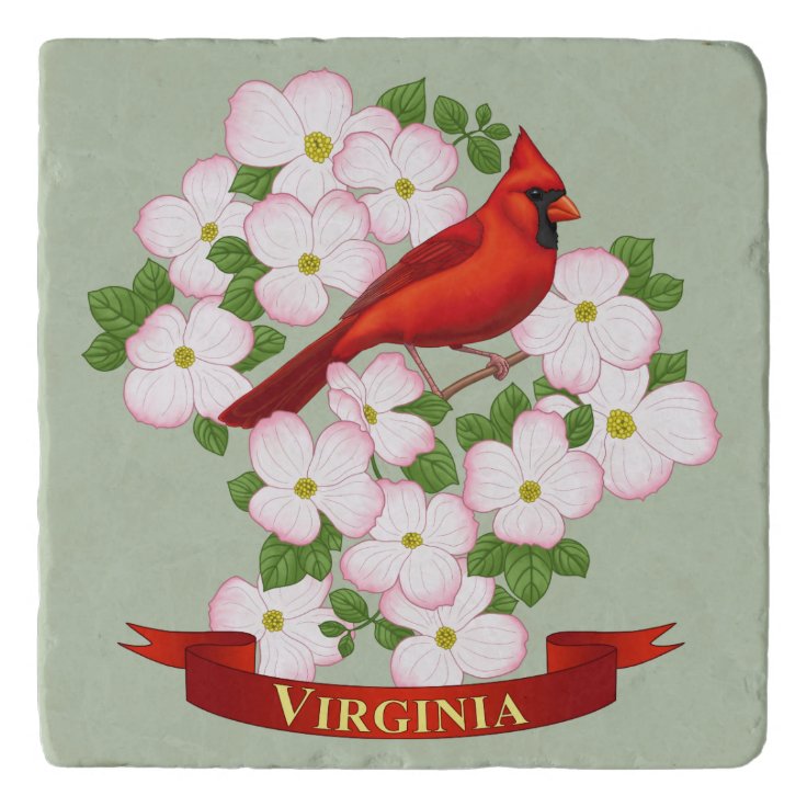 Virginia State Cardinal Bird and Dogwood Flower Trivet | Zazzle