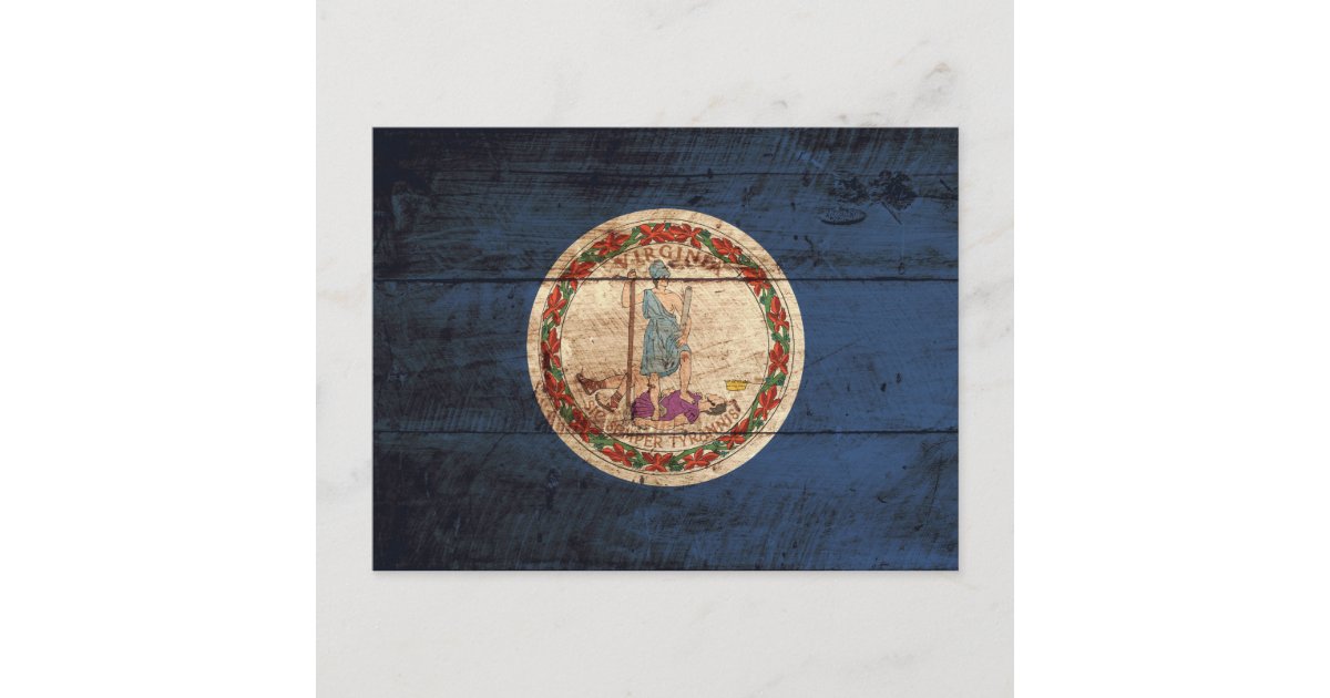 Virginia State Flag on Old Wood Grain Postcard | Zazzle