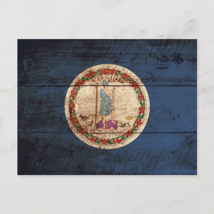 Virginia State Flag on Old Wood Grain Postcard | Zazzle