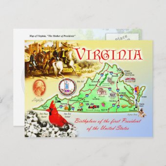 Virginia State Map Postcard | Zazzle