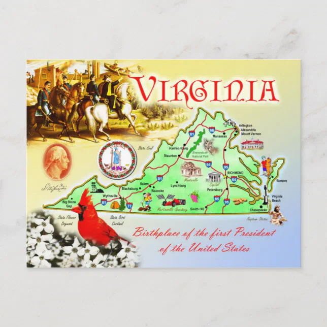 Virginia State Map Postcard | Zazzle