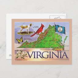 Virginia State Map Postcard | Zazzle