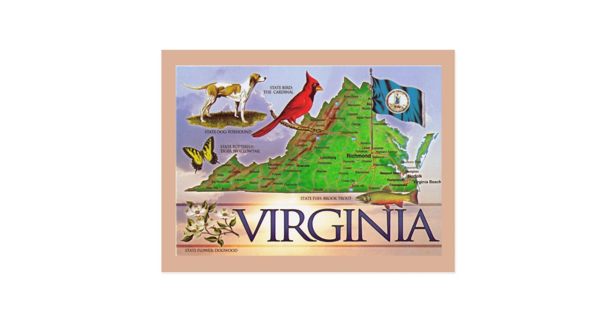 Virginia State Map Postcard | Zazzle.com