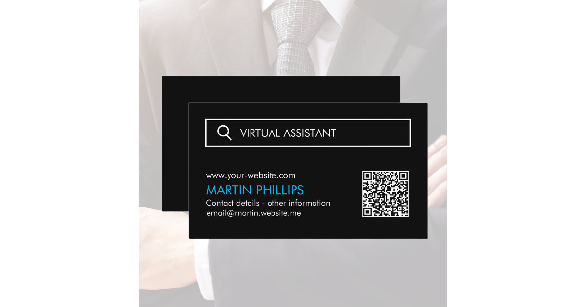 Virtual Assistant Business Cards with QR Code | Zazzle
