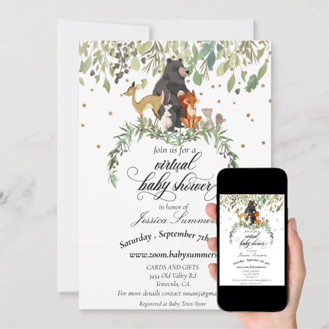 Virtual Baby Shower Woodland Animals Invitation | Zazzle