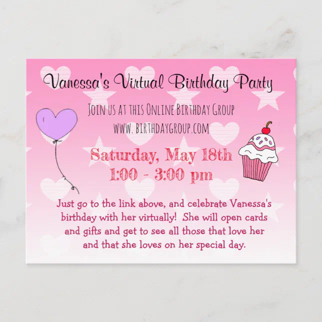Virtual Birthday Party invitation Postcard | Zazzle