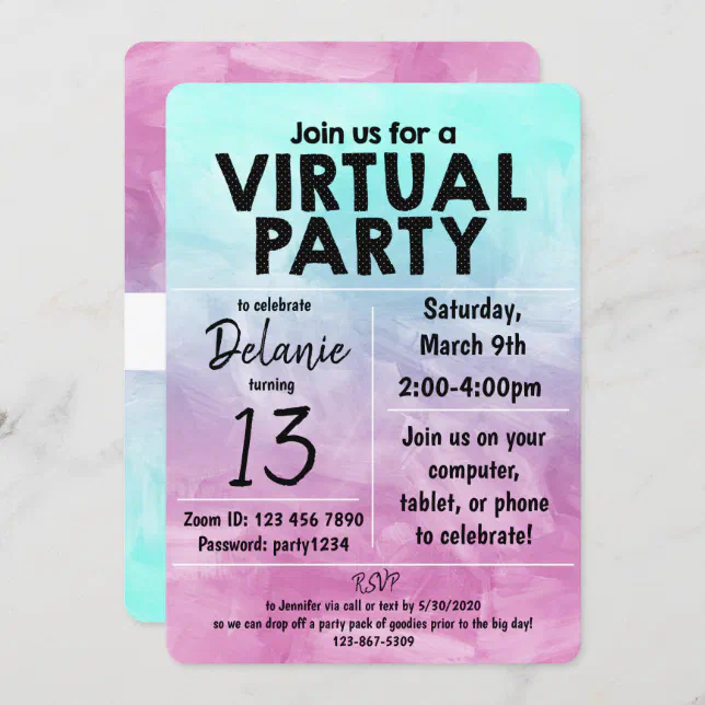 Virtual Birthday Party Watercolor Design Invitation | Zazzle