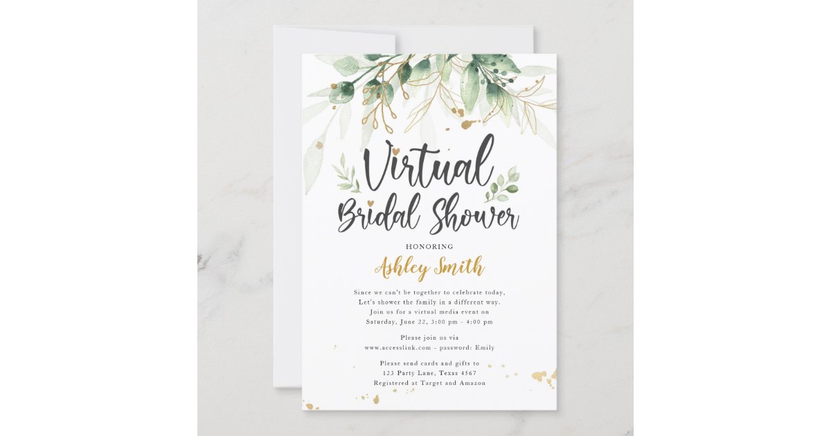 Virtual Bridal Shower Invitation Greenery Shower | Zazzle