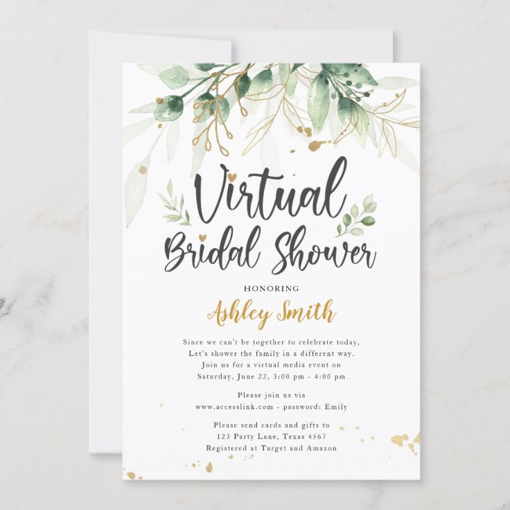 Virtual Bridal Shower Invitation Greenery Shower | Zazzle