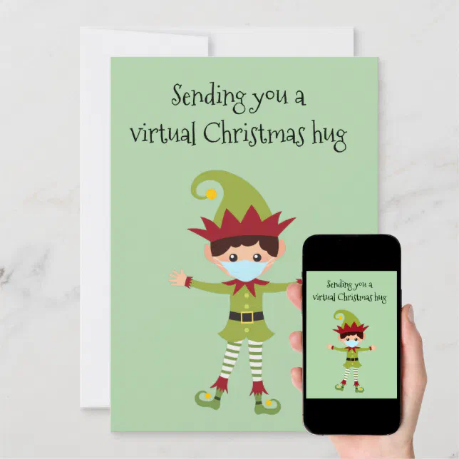 Virtual Christmas Hug Elf 2020 Holiday Card | Zazzle