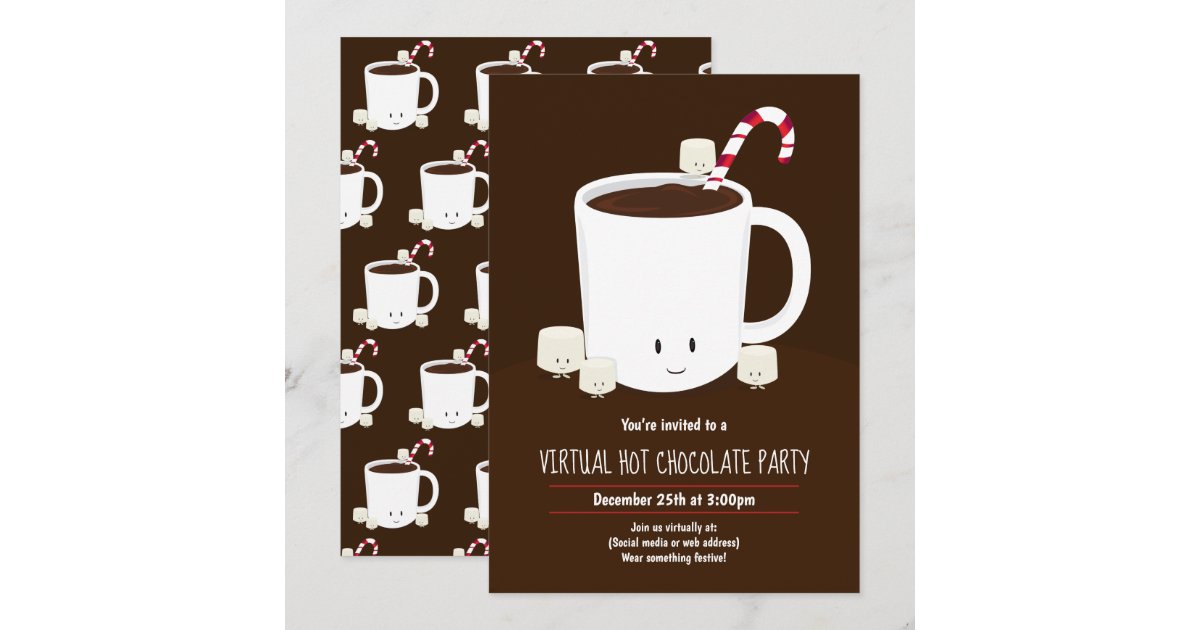 Virtual Christmas Party Hot Chocolate Brown Invitation | Zazzle