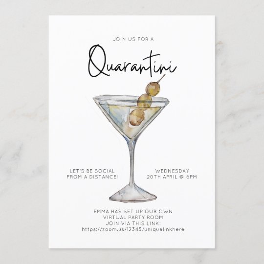 Virtual Cocktail Party Quaratini Social Distance Invitation | Zazzle.com