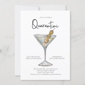 Virtual Cocktail Party Quaratini Social Distance Invitation | Zazzle