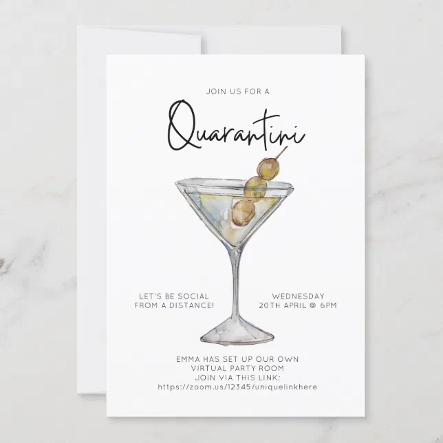 Virtual Cocktail Party Quaratini Social Distance Invitation | Zazzle