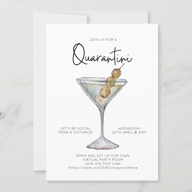 Virtual Cocktail Party Quaratini Social Distance Invitation | Zazzle