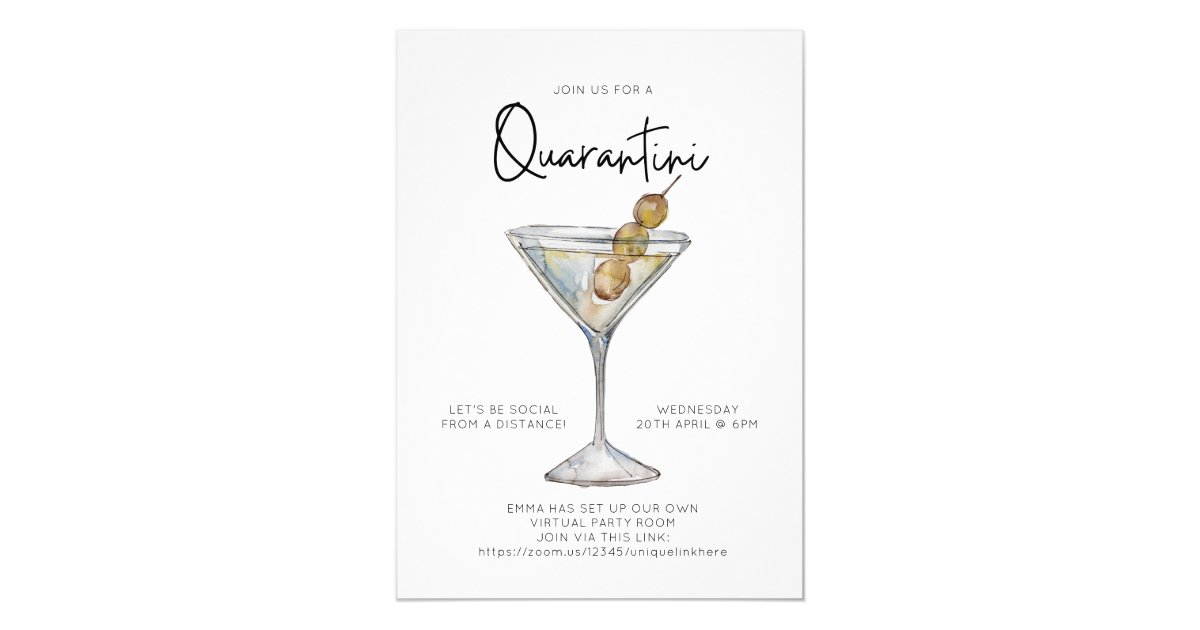 Virtual Cocktail Party Quaratini Social Distance Invitation | Zazzle.com