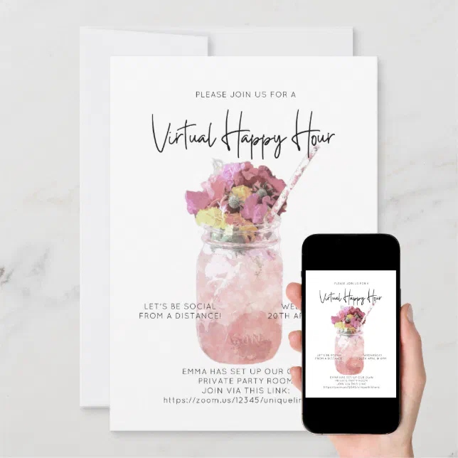 Virtual Cocktail Party Social Distance Happy Hour Invitation | Zazzle