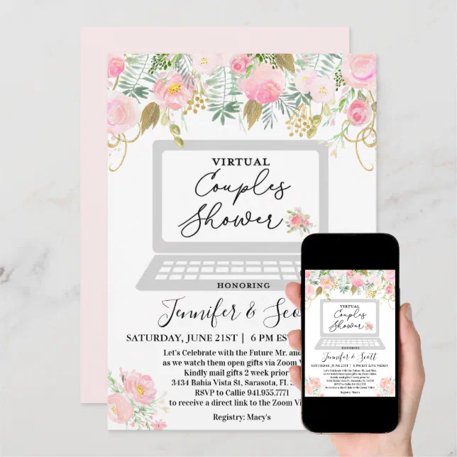 Virtual Couples Shower Floral Invitation | Zazzle
