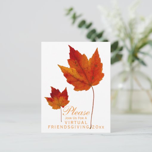 Virtual Friendsgiving Autumn Maple Leaves Holiday Invitation Postcard ...