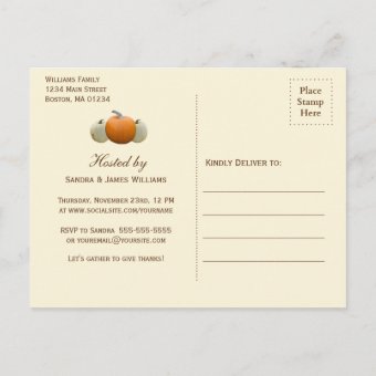 Virtual Friendsgiving Dinner Pumpkin Harvest Invitation Postcard | Zazzle